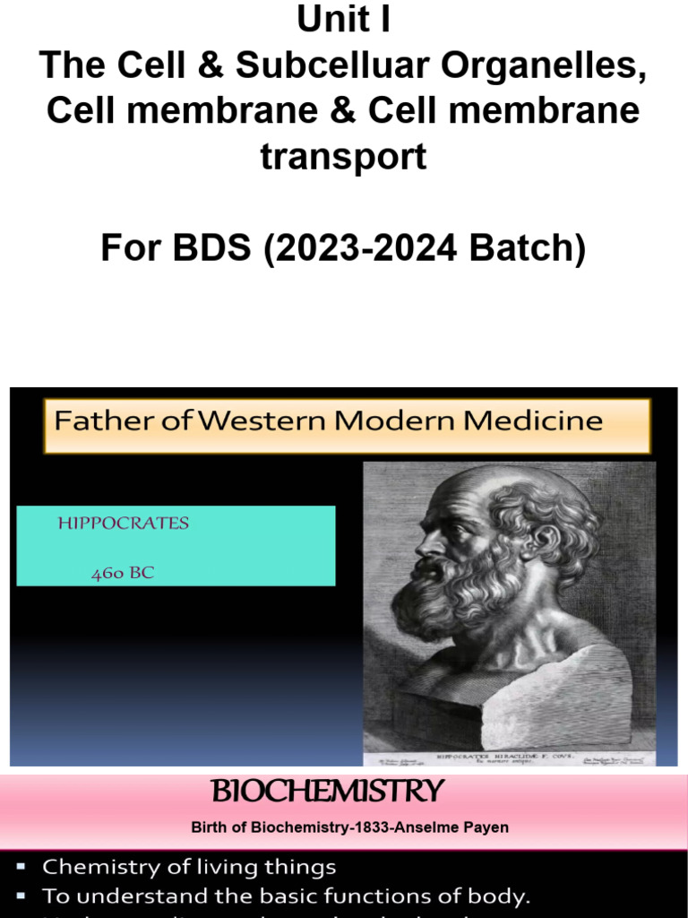 Unit I Cell & Subcellular Organelles, Cell Mem & Transport BDS | PDF | Cell (Biology ...