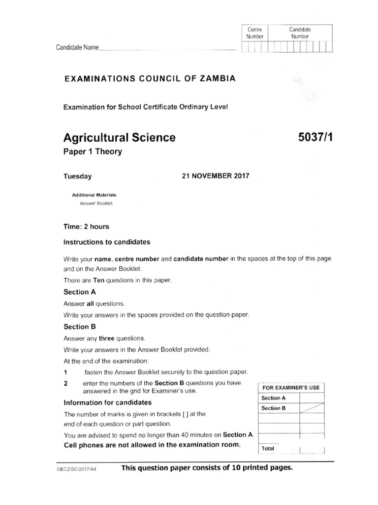 2017 Agricultural Science Paper 1 Past Paper | PDF