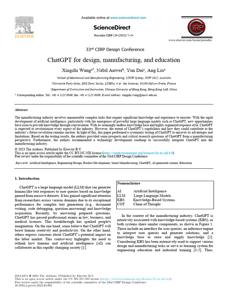 ChatGPT For Design, Manufacturing, and Education | PDF | Creativity | Knowledge
