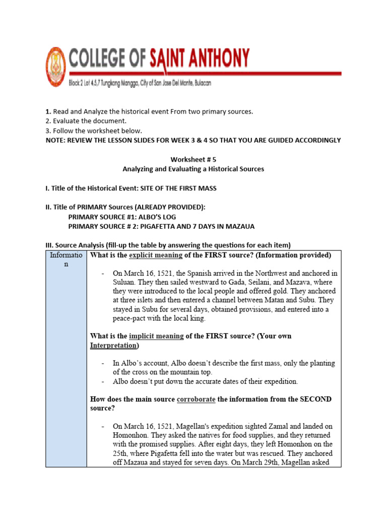 Worksheet #4 - Source Analysis & Evaluation | PDF
