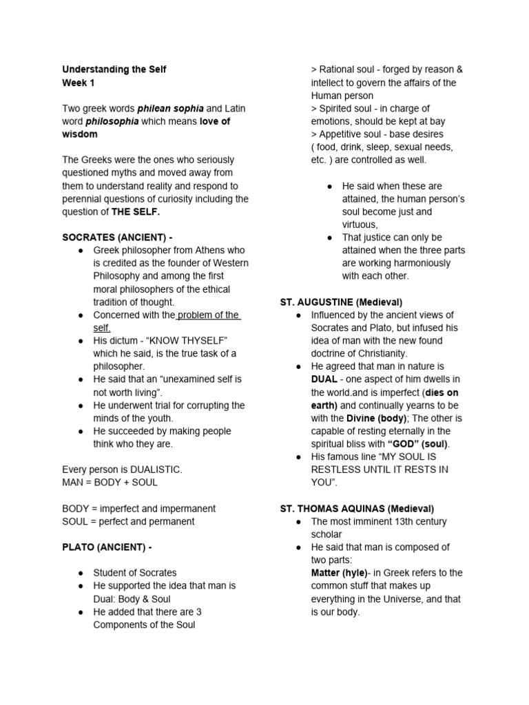 Understanding the Self: Key Philosophies | PDF | Self Concept | Soul