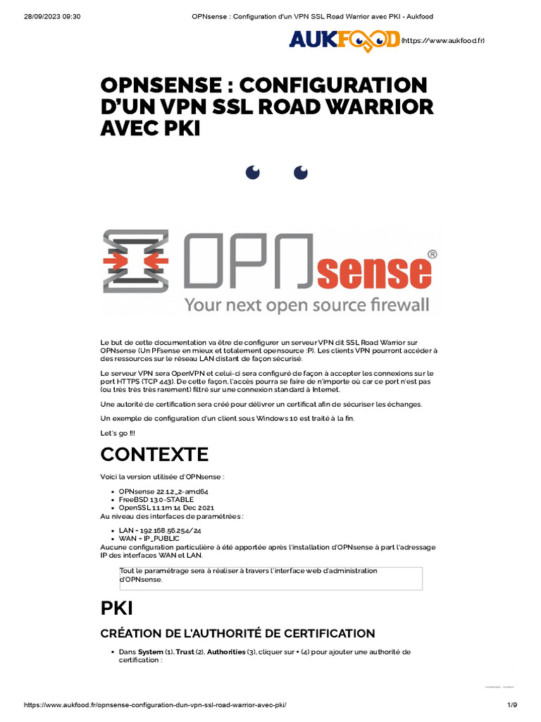 OPNsense - Configuration D'un VPN SSL Road Warrior Avec PKI - Aukfood ...