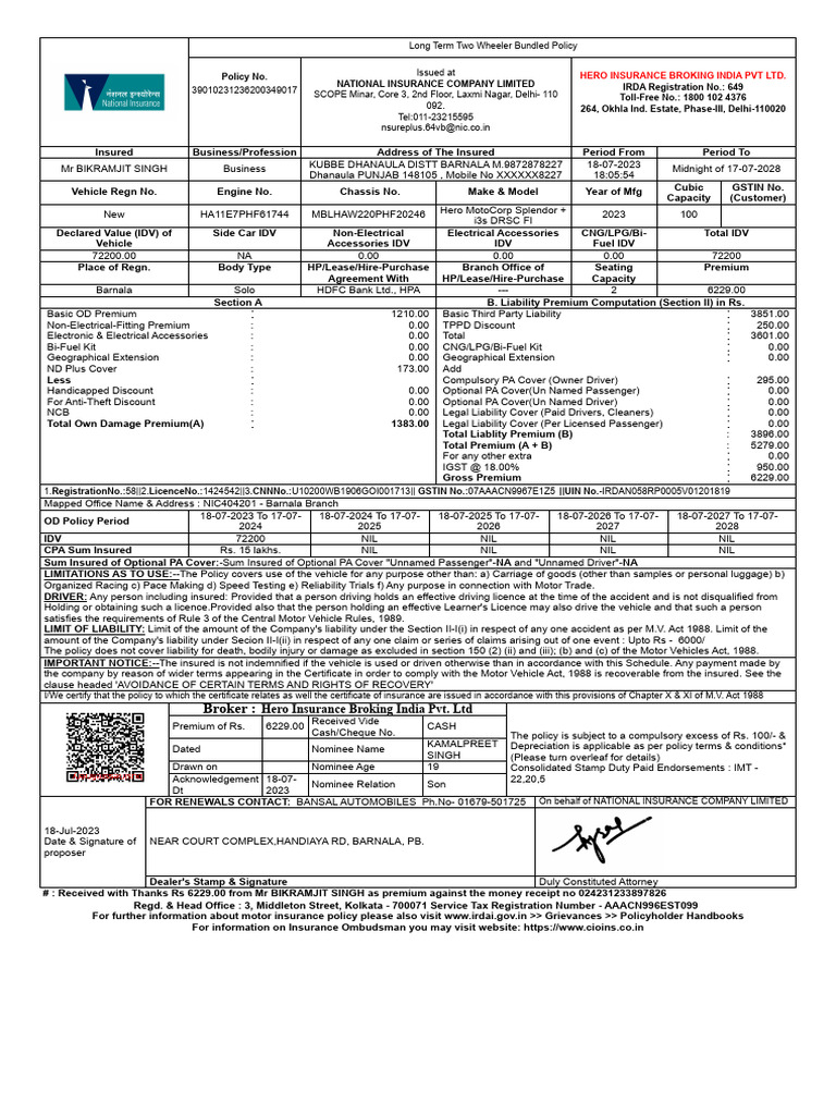 Broker - Policy Details | PDF | Insurance | Depreciation