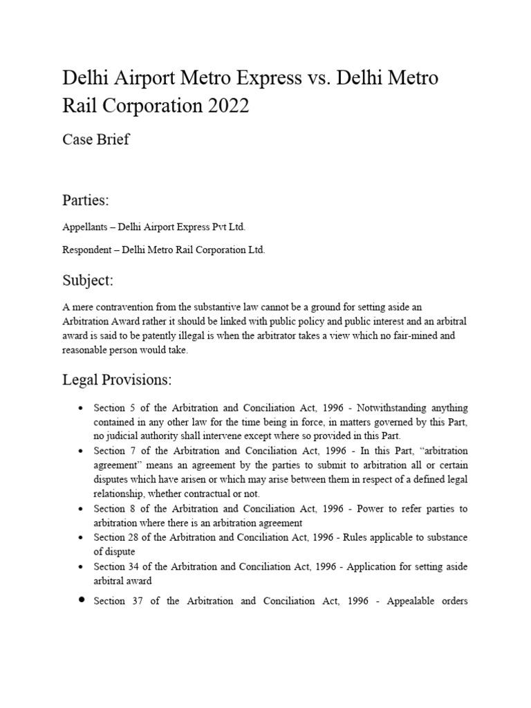 Case Brief Delhi Airport Metro Express vs. Delhi Metro Rail Corporation ...