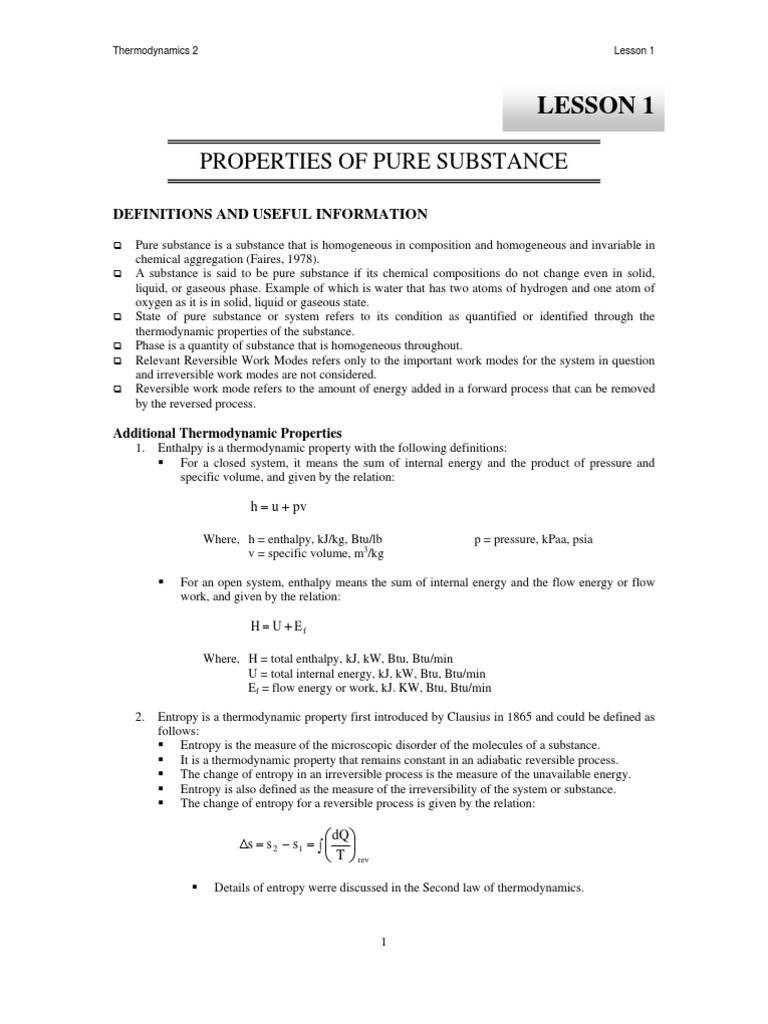 Lesson 1 (Properties of Pure Substance) | PDF | Evaporation | Phase ...