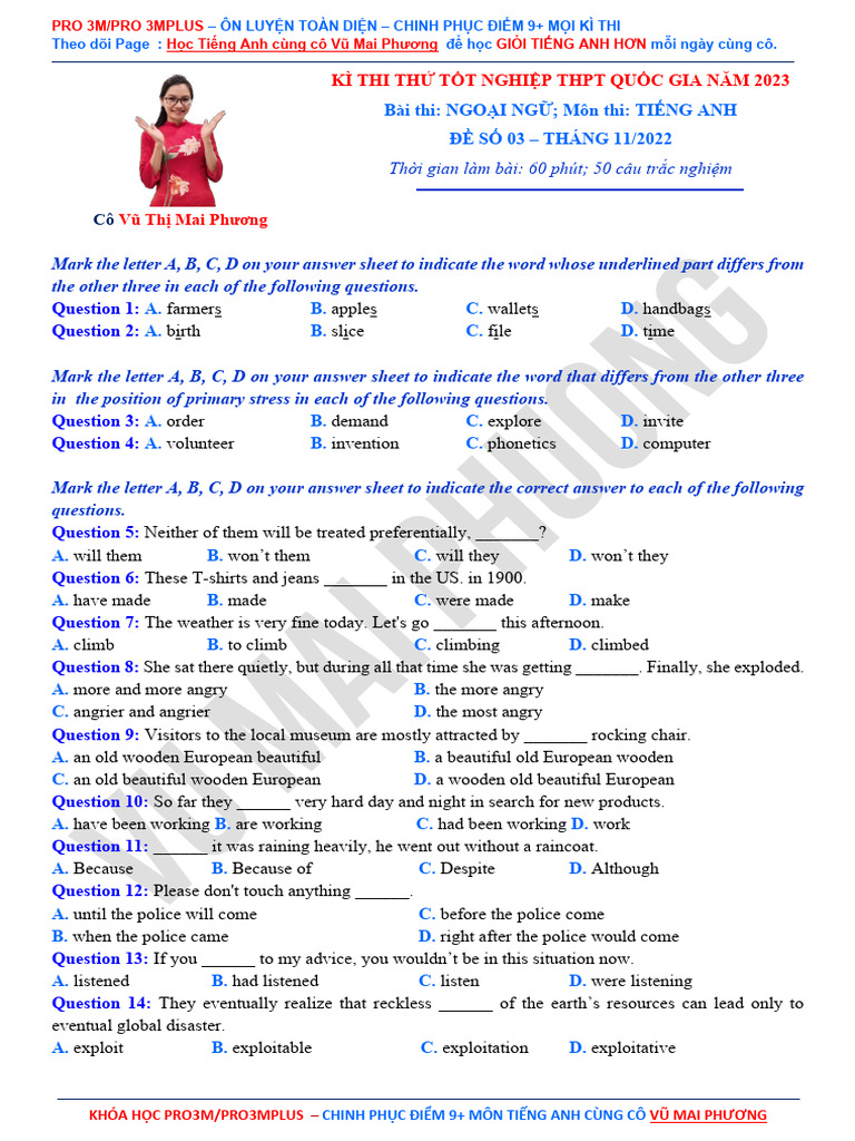 De Thi Thu Tot Nghiep THPT 2023 de Chuan Cau Truc So 03 (Thang 11.2022) | PDF | Superstitions