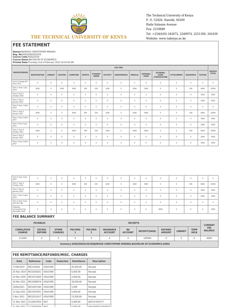 Fee Statement | PDF | Receipt | Voucher
