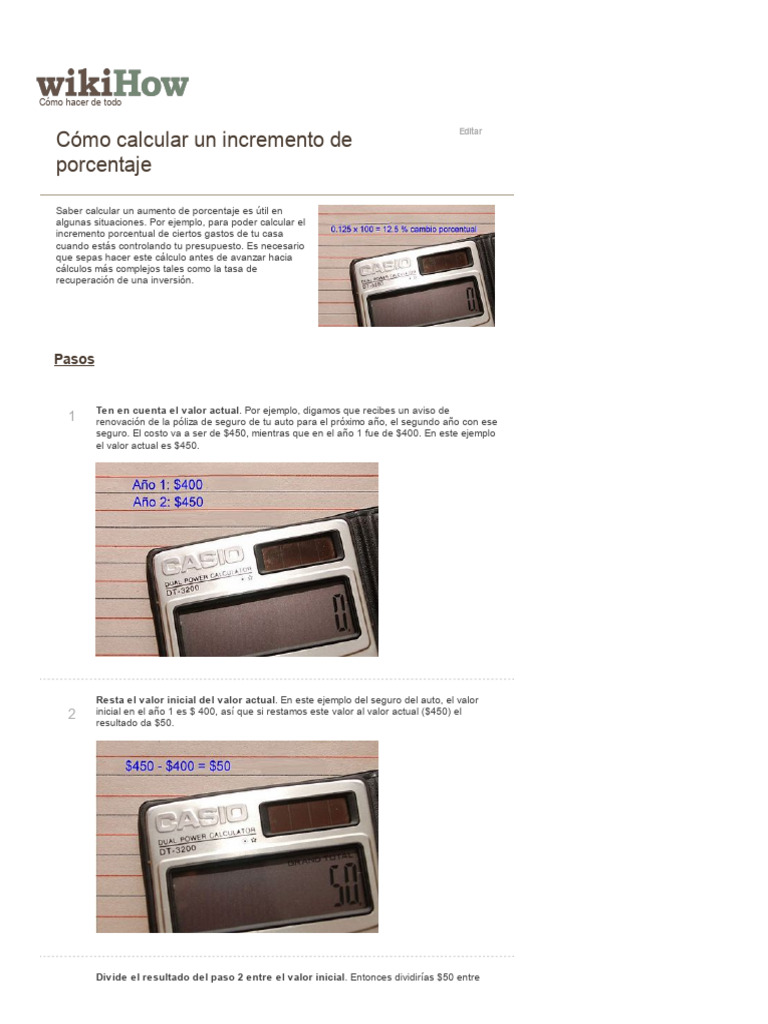 Cómo Calcular Un Incremento de Porcentaje - Wikihow | PDF | Porcentaje ...