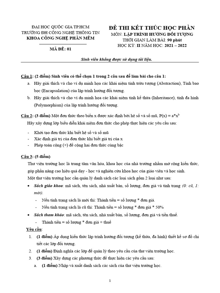 DeThi LTHDT HK2 2021 2022 | PDF