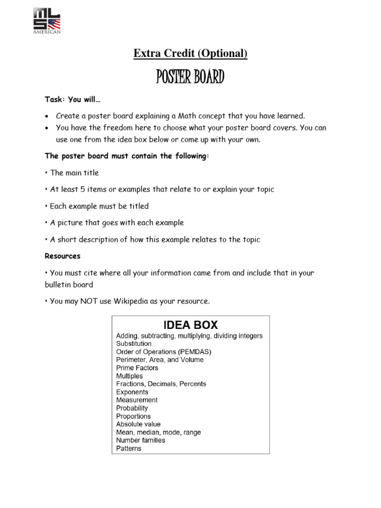 Extra Credit (POSTER BOARD) | PDF