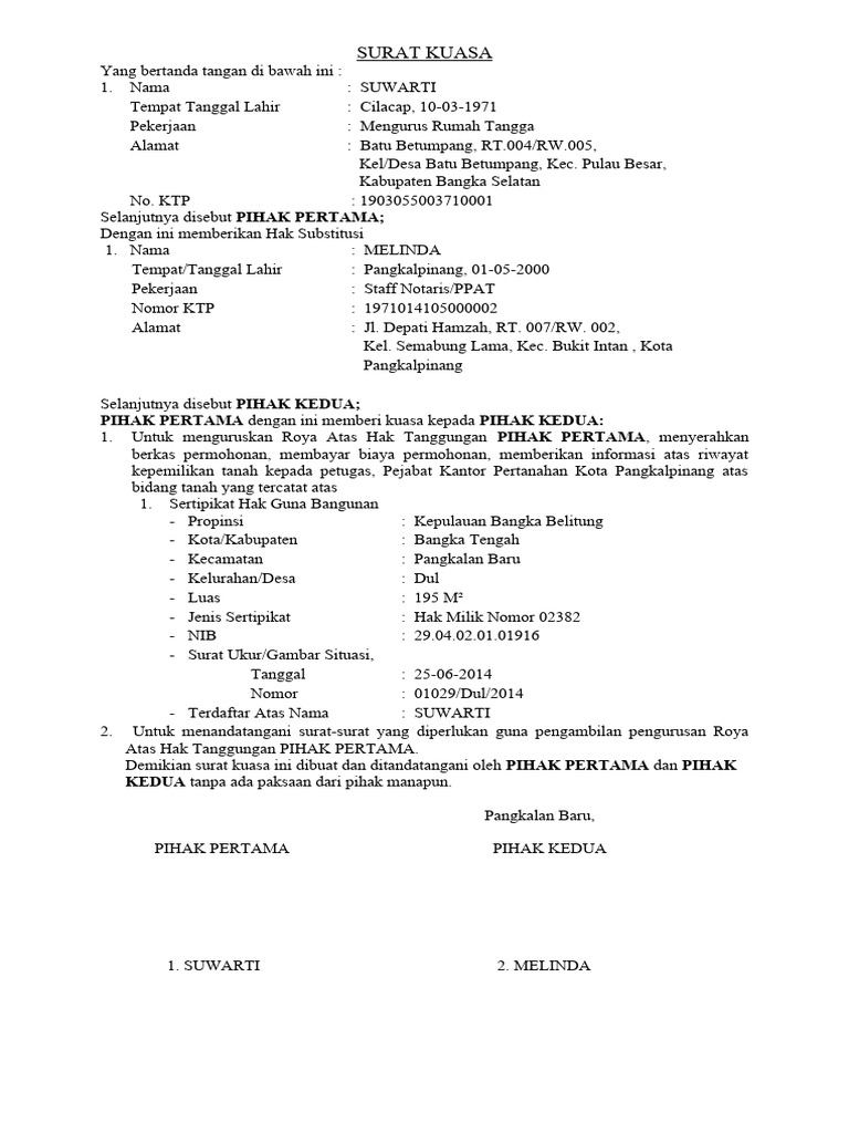 Surat Kuasa Roya Suwarti | PDF Surat Kuasa Roya Suwarti | PDF