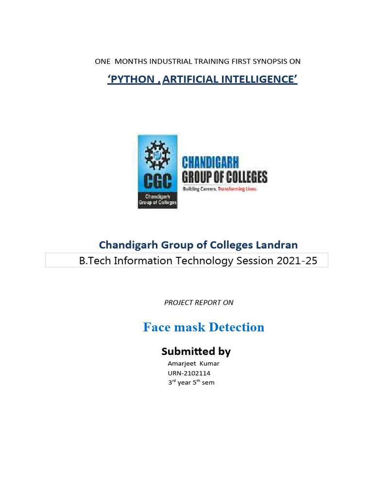Face Mask Detection - Docx Report - Docx New | PDF | Python (Programming Language) | Deep Learning