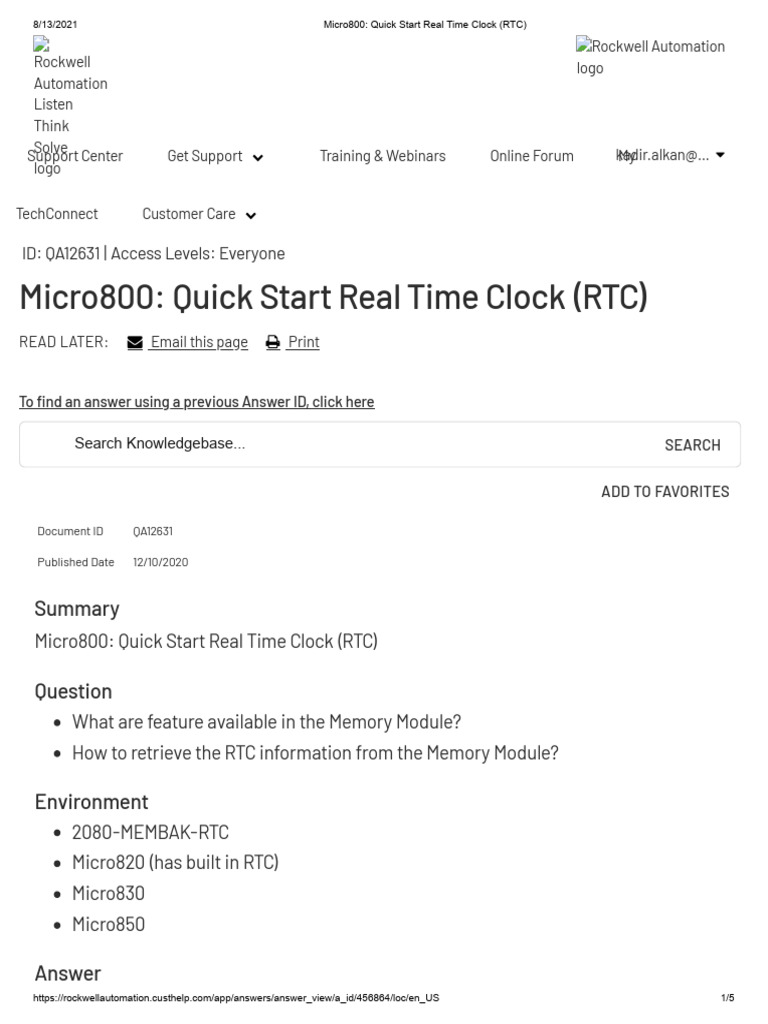 Micro800 - Quick Start Real Time Clock (RTC) | PDF
