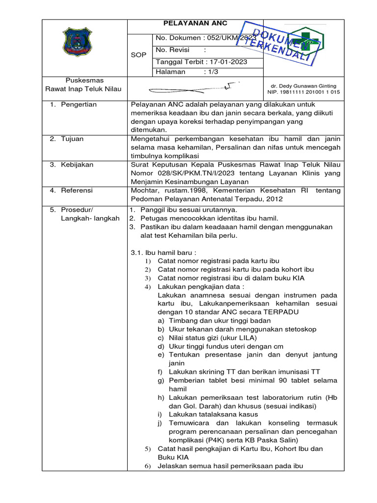 Sop Pelayanan Anc | PDF