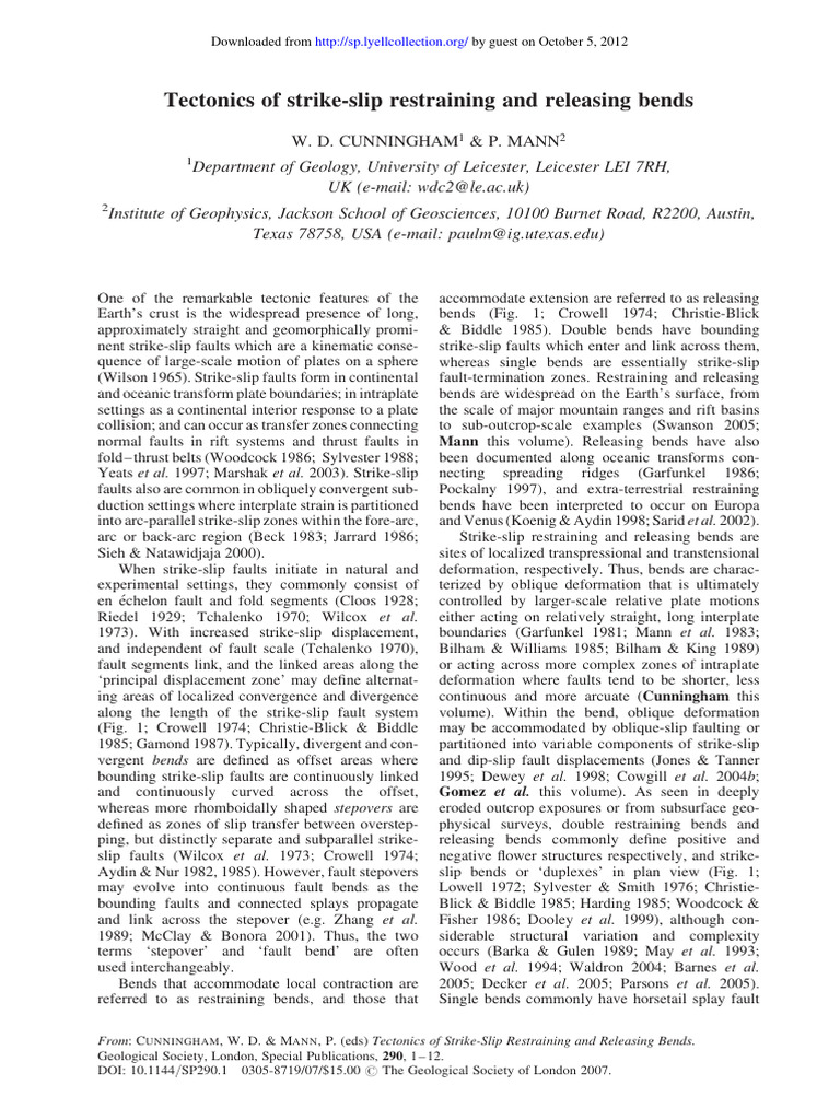 Strike Slip Cunningham and Mann 2007 | PDF | Fault (Geology ...