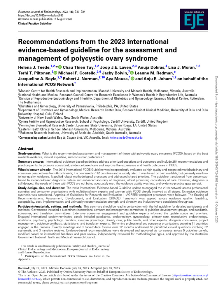 2023 PCOS Management Guidelines Summary | PDF | Polycystic Ovary ...