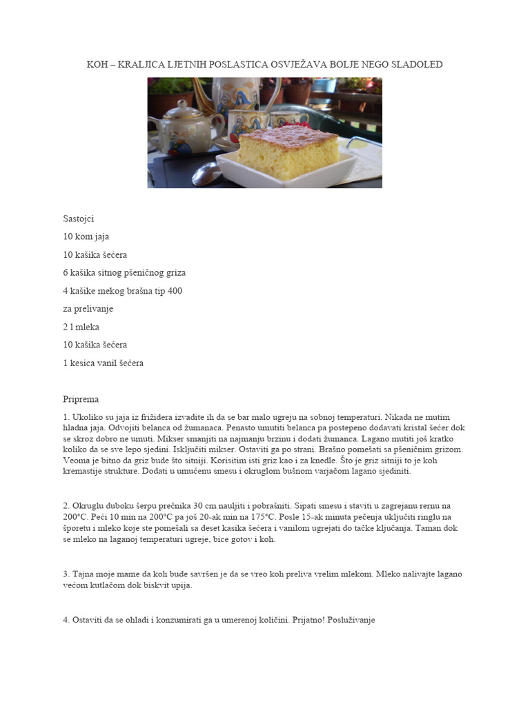 Koh - Kraljica Ljetnih Poslastica Osvježava Bolje Nego Sladoled | PDF