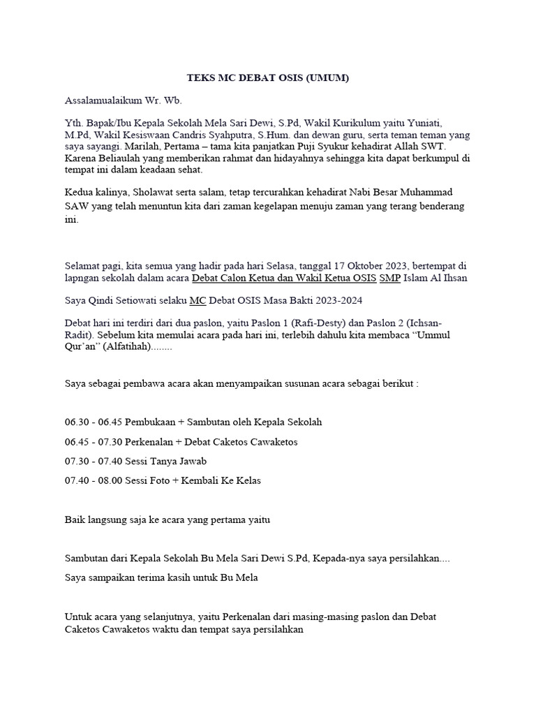 MC Debat Osis (Umum) | PDF