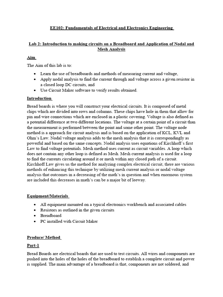Ee102 Lab 2 | PDF | Electrical Network | Voltage
