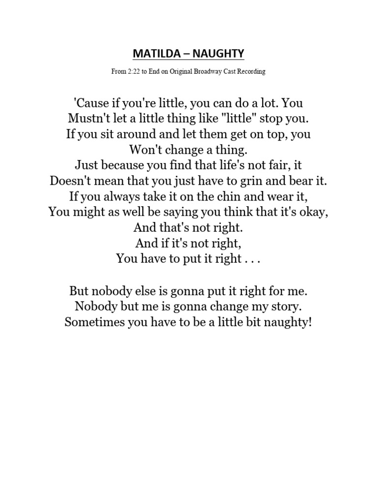 Matilda Naughty Lyrics | PDF