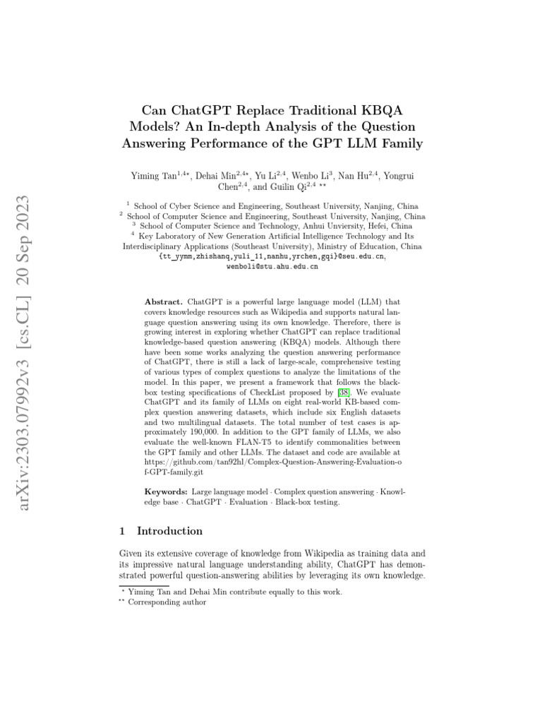 Can ChatGPT Replace Traditional KBQA | PDF | Evaluation | Question