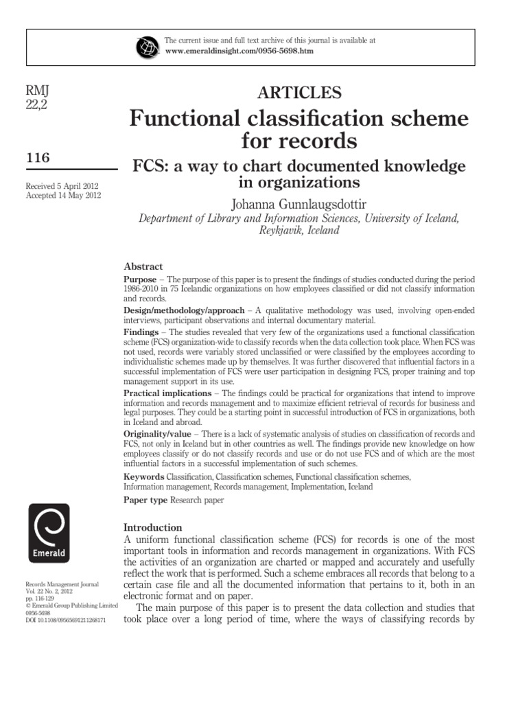 Functional Classification Scheme PDF Records Management Taxonomy