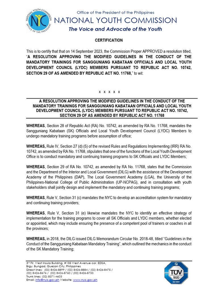 Modified Guidelines in The Conduct of The Mandatory Trainings For ...