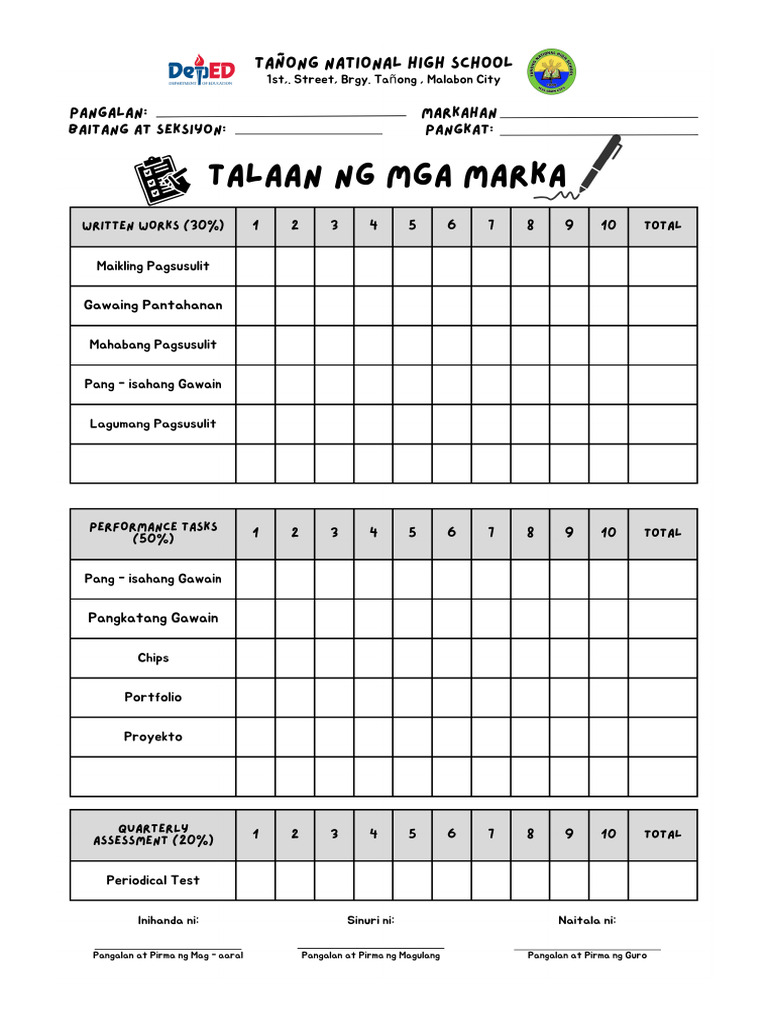 Talaan NG Mga Marka Sa Filipino | PDF