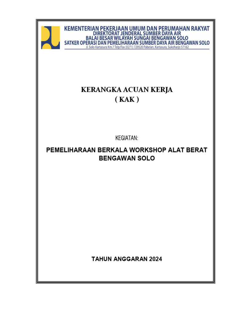 Kak Workshop Alat Berat Bengawan Solo | PDF