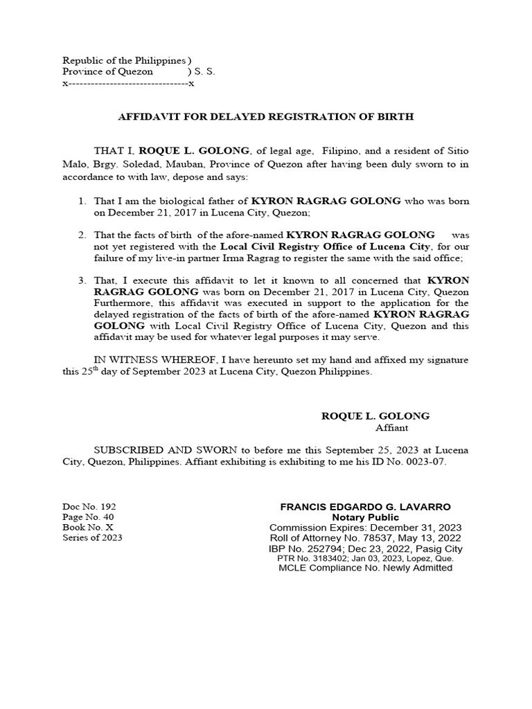 Delayed Reg of Birth | PDF | Affidavit | Document