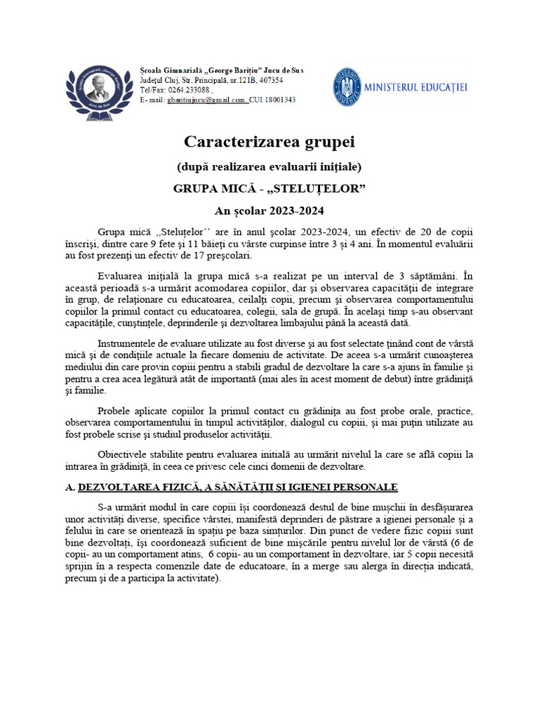 Raport Evaluare Initiala Grupa Mica | PDF Raport Evaluare Initiala Grupa Mica | PDF
