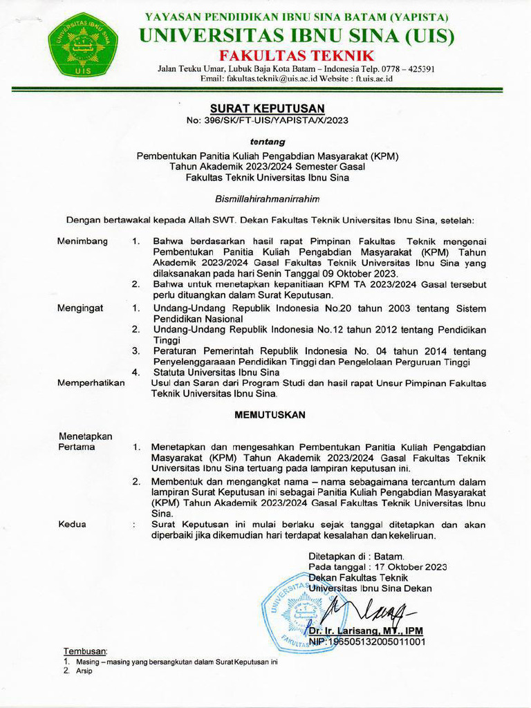 SK Panitia KPM Tahun Akademik 2023-2024 Gasal | PDF