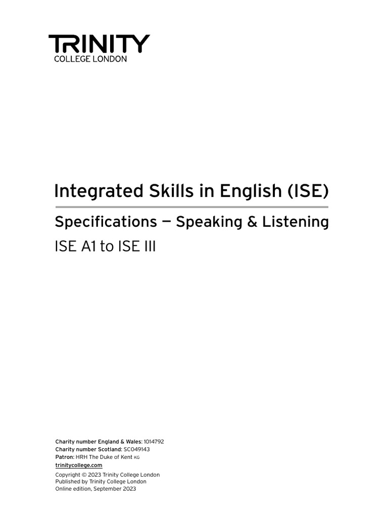ISE Specifications - Speaking & Listening ISE A1 To ISE III | PDF
