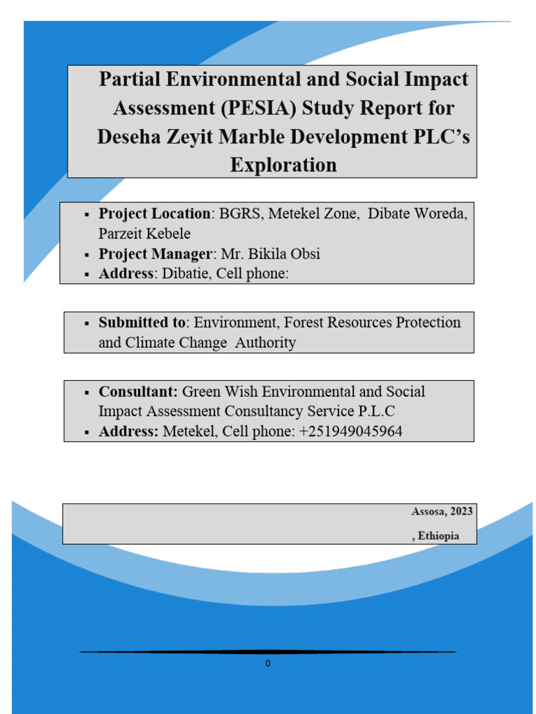 Deseha Zeyit Marble Exploration ESIA Report Final | PDF | Environmental ...