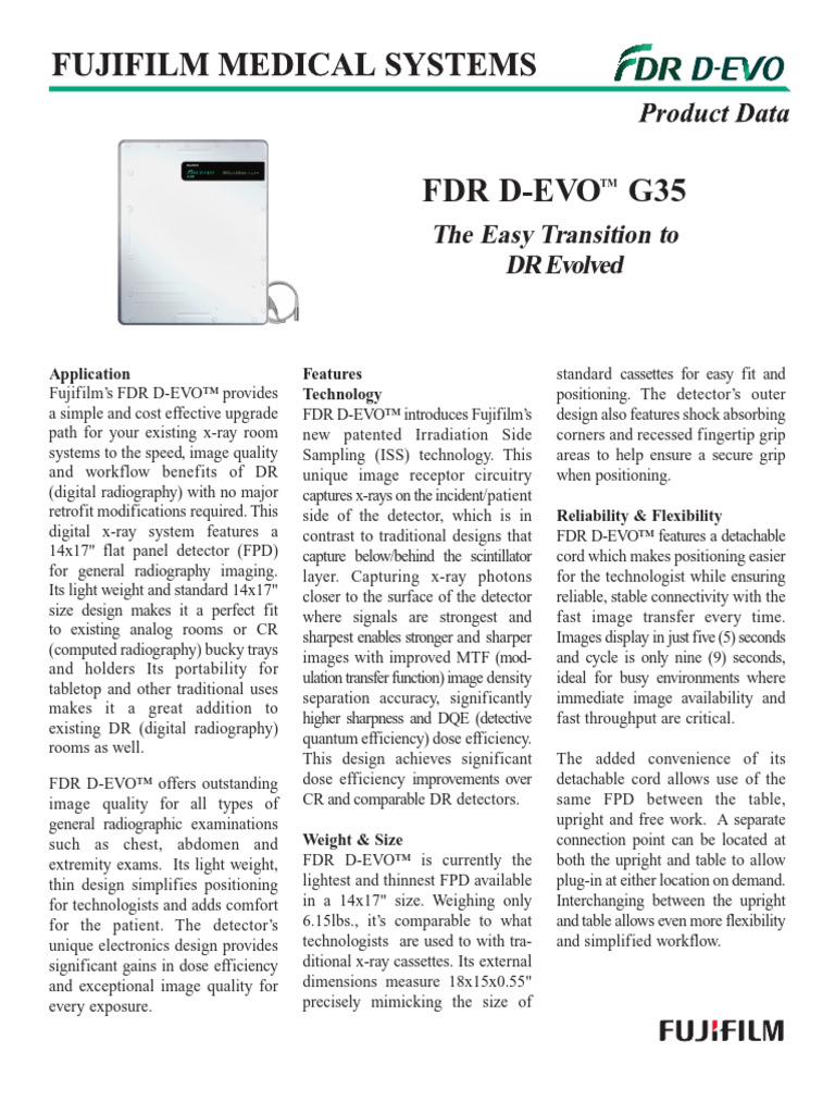FDR D Evo Datasheet 12-13-10 | PDF | Radiography
