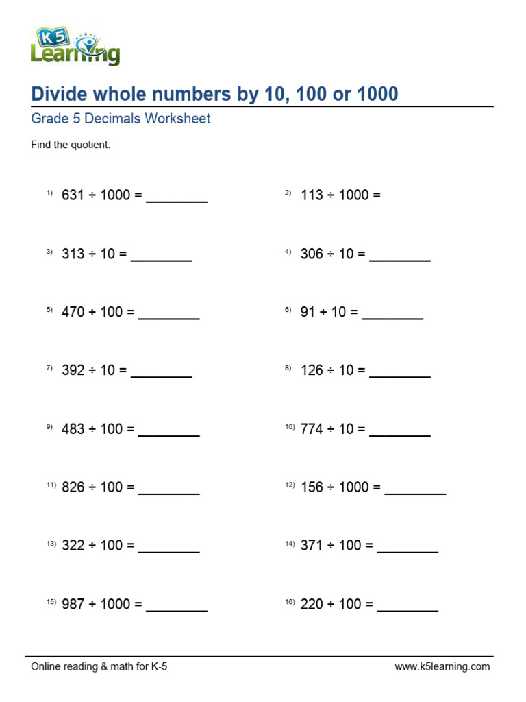 Dividing Whole Numbers by 10 100 1000 B | PDF | Teaching Methods ...