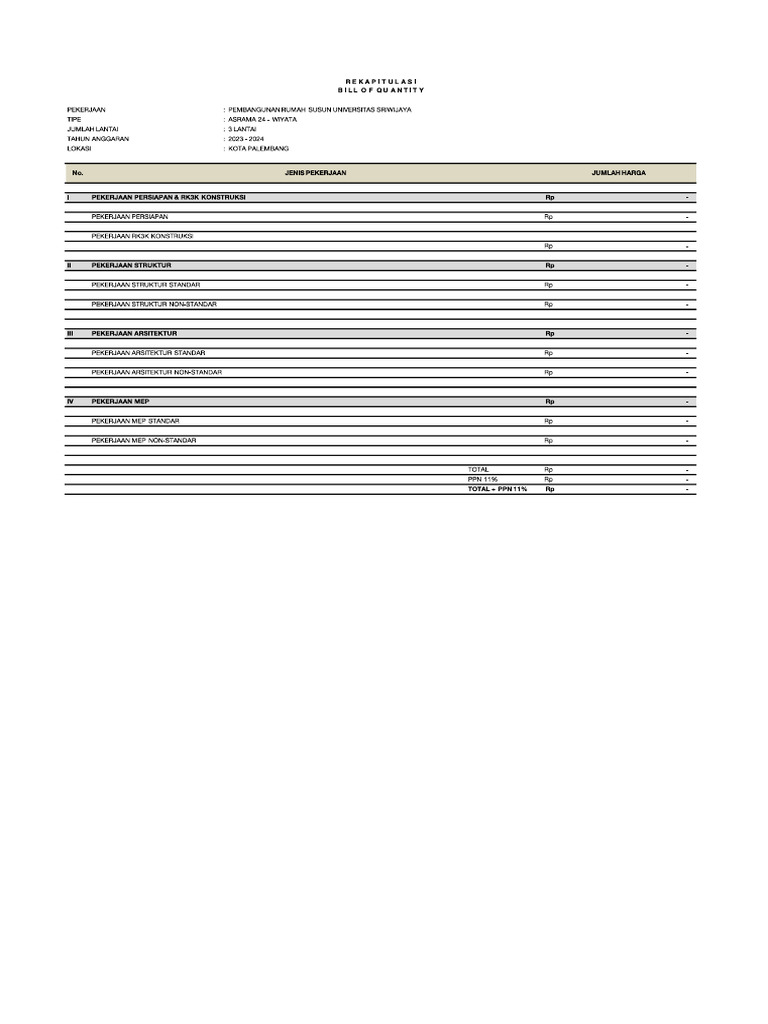 Boq Rusun Unsri | PDF