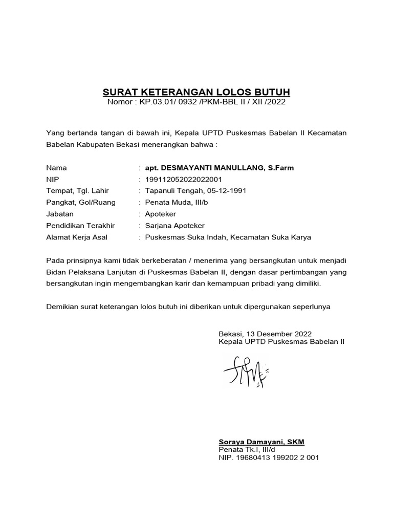 Surat Keterangan Lolos Butuh | PDF Surat Keterangan Lolos Butuh | PDF