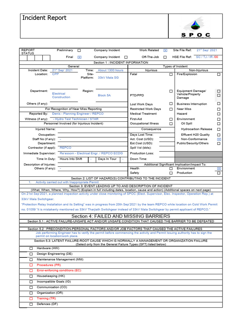 Work-Related Incident Report Summary | PDF | Safety | Occupational ...
