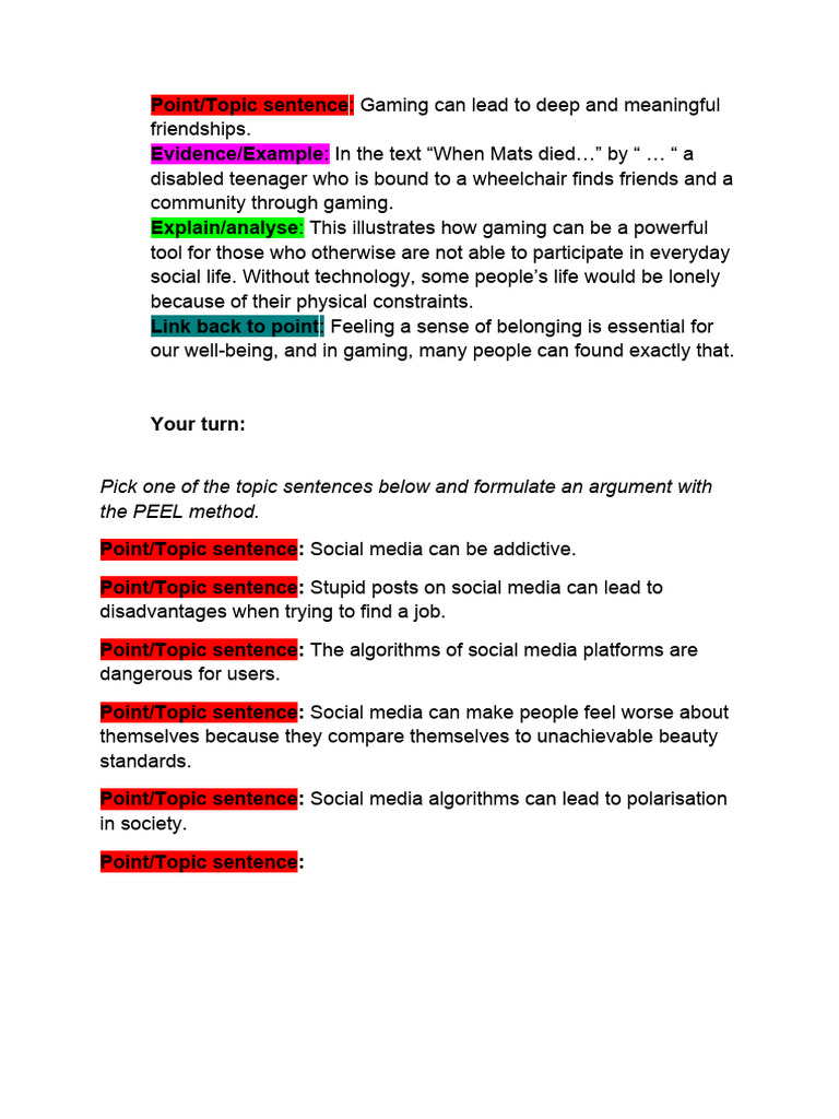 PEEL Structure Work Sheet | PDF