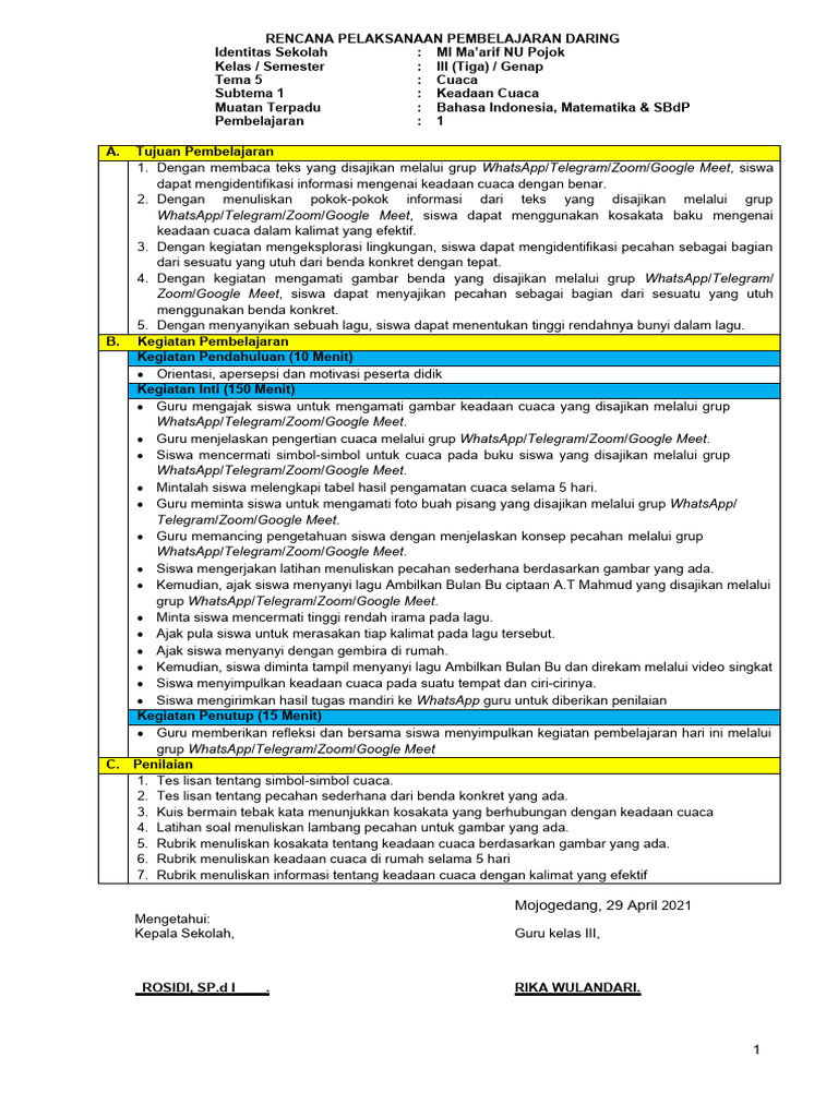 RPP Kelas 3 Tema 5 | PDF