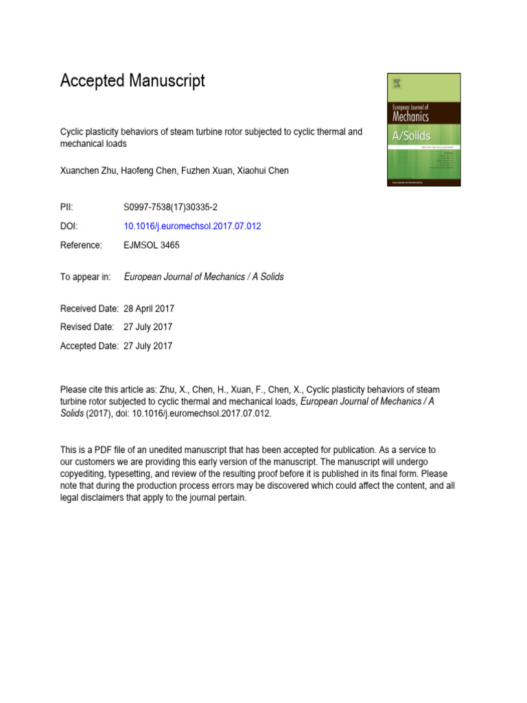 Steam Turbine Rotor Cyclic Analysis | PDF | Plasticity (Physics ...