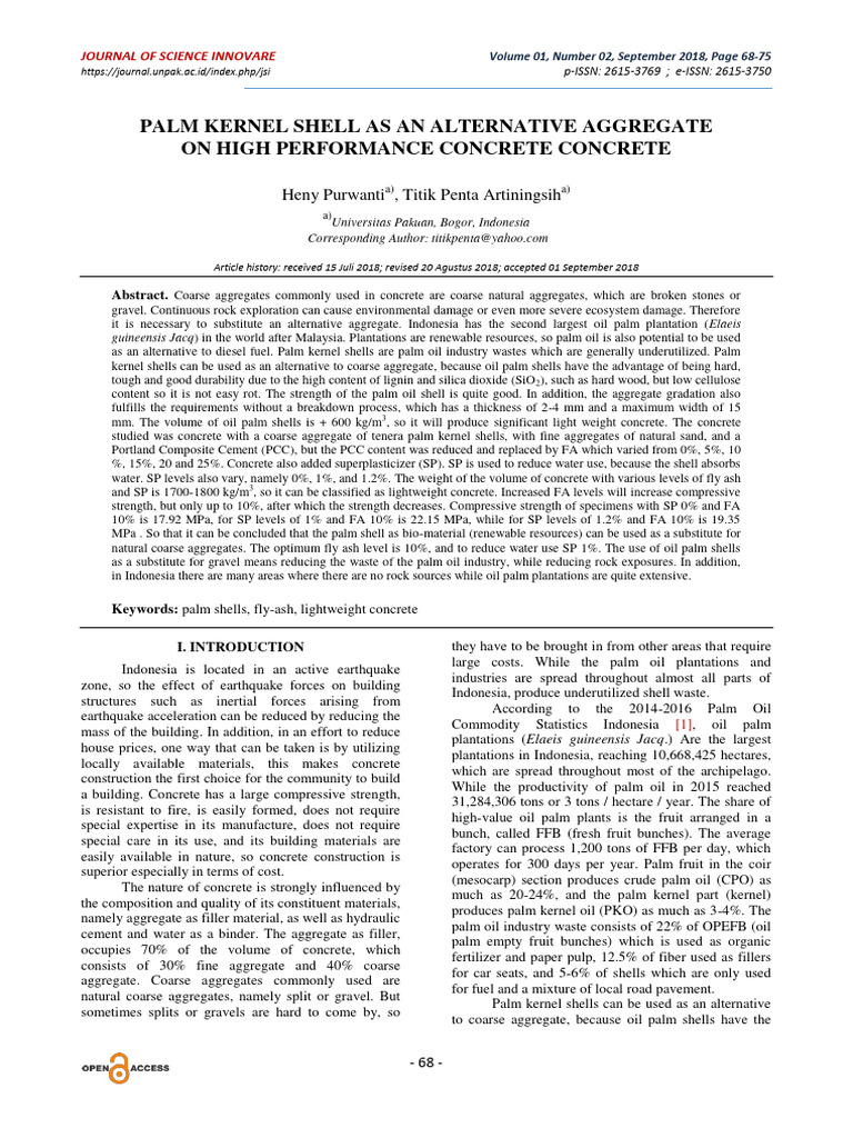 Palm Kernel Shell As An Alternative Aggregate On H | PDF | Concrete ...