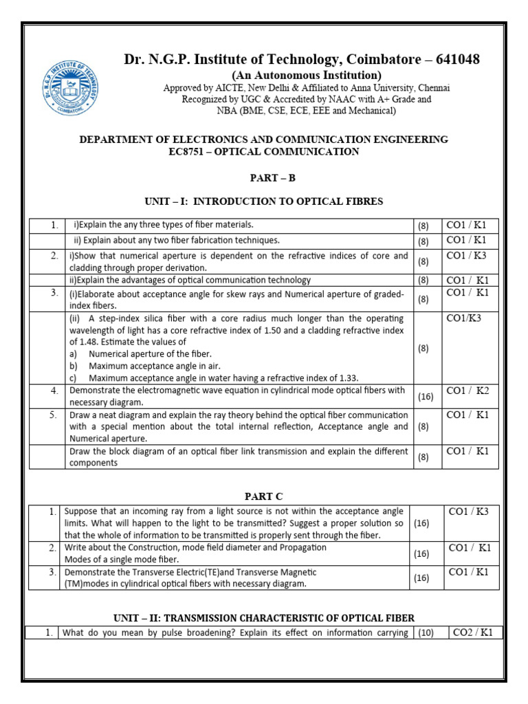 16 Marks - Unit 1,2,3 | PDF | Optical Fiber | Optics 16 Marks - Unit 1,2,3 | PDF | Optical Fiber | Optics