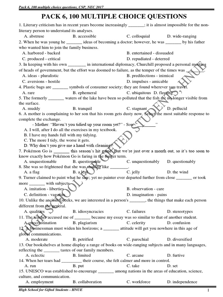 Pack 6, 100 Multiple Choice Questions, CSP, NEC 2017 | PDF