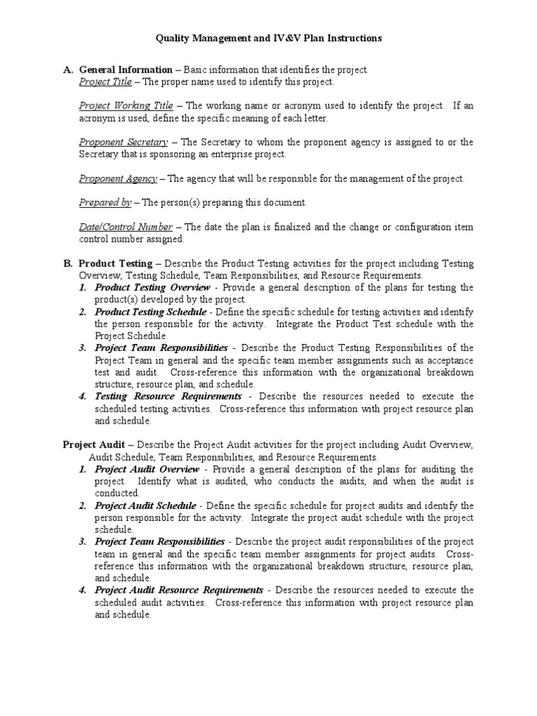 Quality MGT and IVV Plan Template Instructions 1.2 | PDF | Verification ...