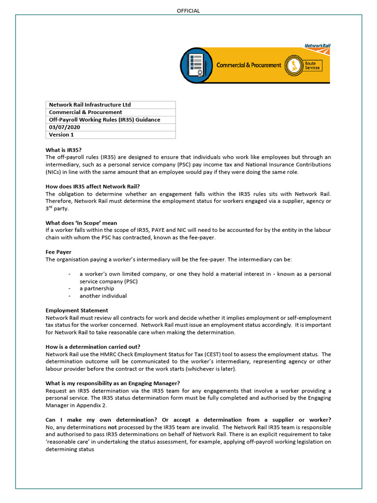 IR35 Off Payroll Working Rules Flyer V2 30.09.2020 | PDF | Government ...