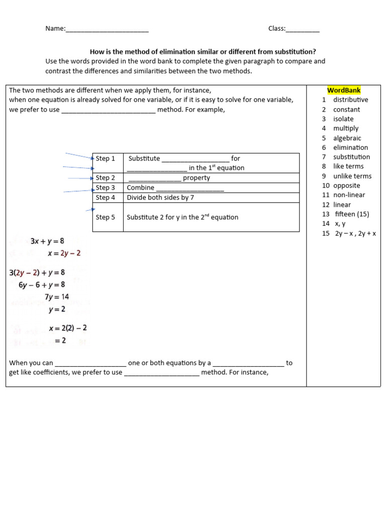 Writing Piece 5-10 - Compare and Contrast Substitution and Elimation ...