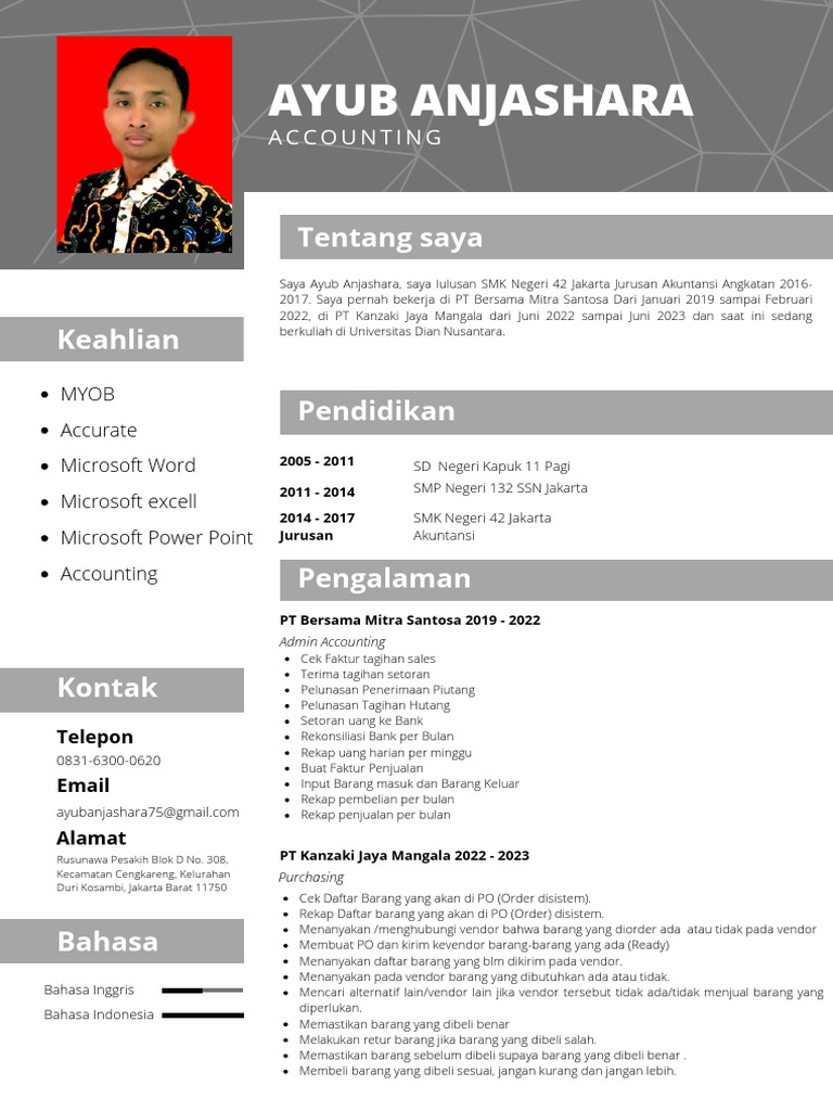 CV Lamaran Pekerjaan Ayub Anjashara | PDF