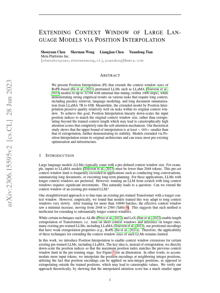 E C W L L - M P I: Xtending Ontext Indow of Arge AN Guage Odels Via Osition Nterpolation | PDF ...